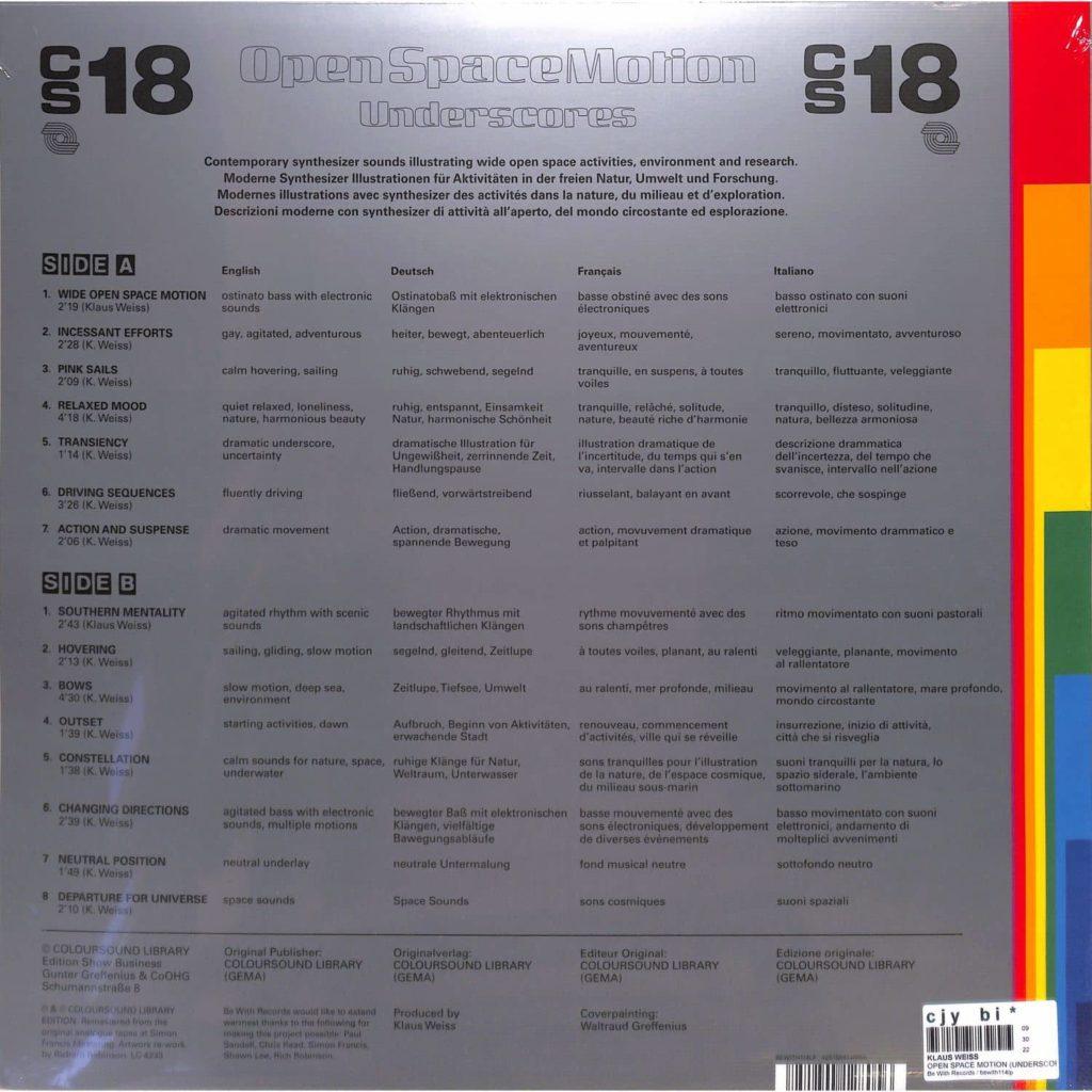 Klaus Weiss - Open Space Motion (Underscores) (Be With Records) LP - Flexx records